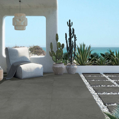 Horizon Matt Graphite Concrete Effect Porcelain Outdoor Tile Pack of 7 ...