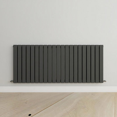 Horizontal Anthracite Double Flat Panel Radiator (H) 600 mm x (W) 1428 ...