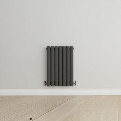 Horizontal Anthracite Double Oval Panel Radiator (H)600mm x (W)413mm.