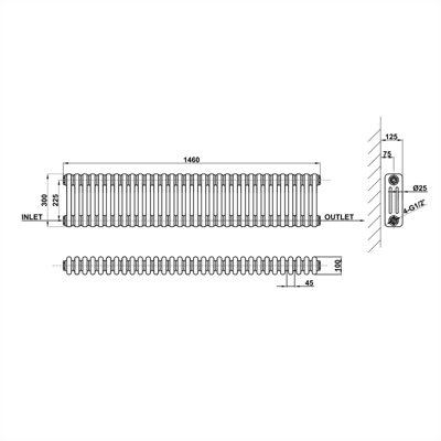 Horizontal Anthracite Triple Column Radiator (H) 300mm x (W) 1460mm.
