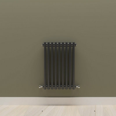 Horizontal Black Double Column Radiator (H) 600mm x (W) 425mm.