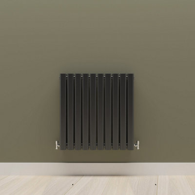 Horizontal Black Double Oval Panel Radiator (H)600mm x (W)590mm.