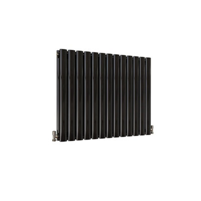 Horizontal Black Double Oval Panel Radiator (H)600mm x (W)767mm.