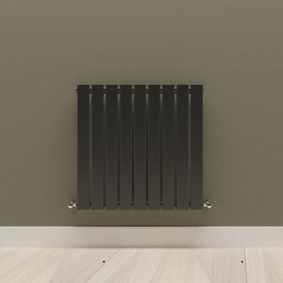Horizontal Black Single Flat Panel Radiator (H) 600 mm x (W) 612 mm.