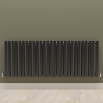 Horizontal Black Single Oval Panel Radiator (H)600mm x (W)1593mm.