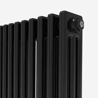Horizontal Black Triple Column Radiator (H) 600mm x (W) 605mm.