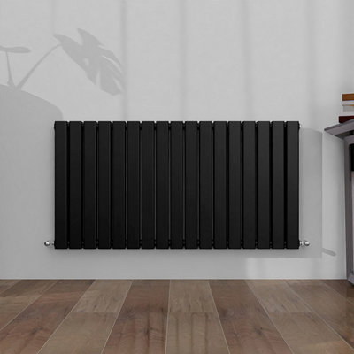 Horizontal Double Panel Flat Black Designer Radiator 600x1156mm