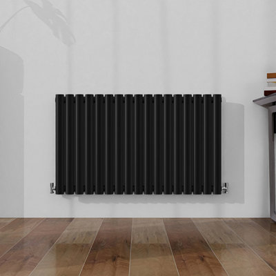 Horizontal Double Panel Oval Column Black Designer Radiator 600x1003mm