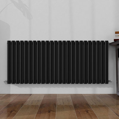 Horizontal Double Panel Oval Column Black Designer Radiator 600x1416mm