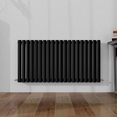 Horizontal Single Panel Oval Column Black Designer Radiator 600x1180mm