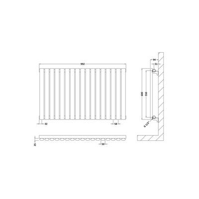Horizontal Single Panel Radiator - 600mm x 992mm - 2511 BTU ...