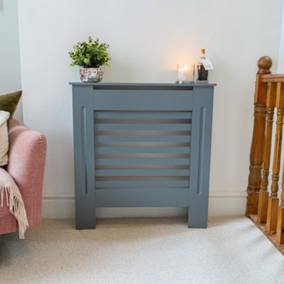 Horizontal Slat Grey MDF Wooden Radiator Cover - Small - 78cm (W) x 81 ...
