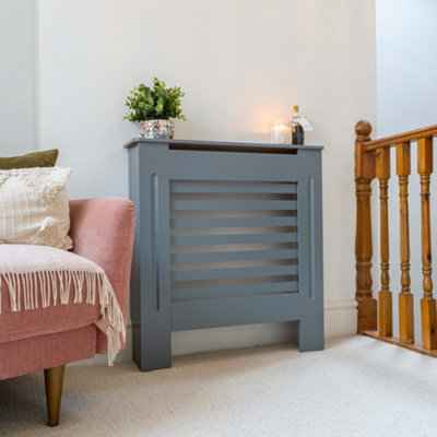Horizontal Slat Grey MDF Wooden Radiator Cover - Small - 78cm (W) x 81 ...