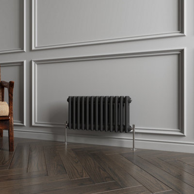Horizontal Traditional 2 Column Radiator Black (H)300mm (W)605mm 1369 ...