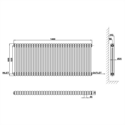 Horizontal Traditional 2 Column Radiator White (H)600mm (W)1460mm 6678 ...