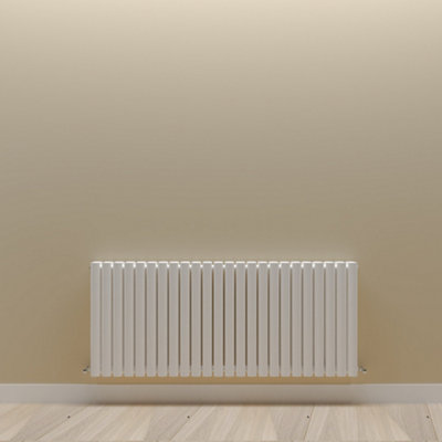 Horizontal White Double Oval Panel Radiator (H)600mm x (W)1416mm.