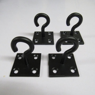 Horse Tie Hook on Plates Black - Pack of 4 (Rope Chain Tether Stable ...