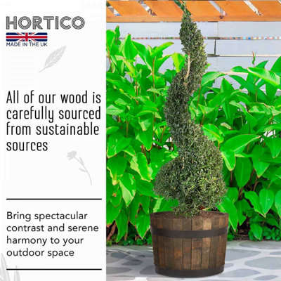 HORTICO™ Wooden Planter, (Dia) 40cm Half Barrel Planter Style, Upcycled ...