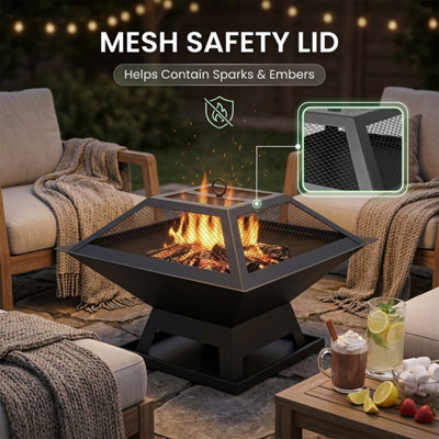Hortus Metal Square Firepit Table Backyard Patio Garden Stove Wood ...