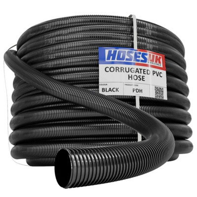 Hoses UK 28mm Black PVC Corrugated Flexible Water Butt Hose 45m ...