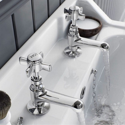 Hot & Cold Twin Basin Taps Chrome