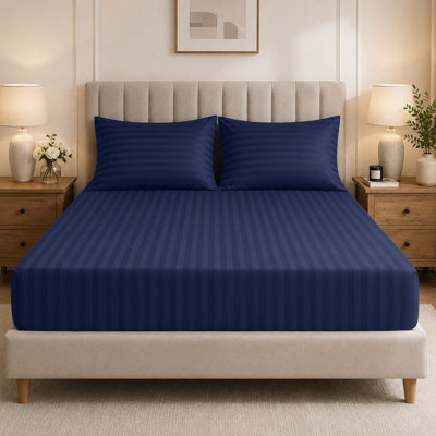 Hotel Quality Satin Stripe Fitted Sheets Extra Deep 40cm Single Double 4219