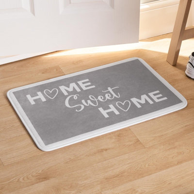 House Door Kitchen Floor Rug Home Sweet Home Mat, Grey - 40 x 60cm