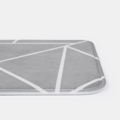 House Door Kitchen Floor Rug Mason Geo Mat, Silver - 40 x 60cm