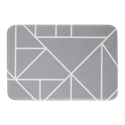 House Door Kitchen Floor Rug Mason Geo Mat, Silver - 40 x 60cm