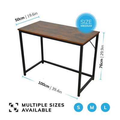 House of Home 100cm Computer Desk Rustic Dark Brown with Black Coated ...