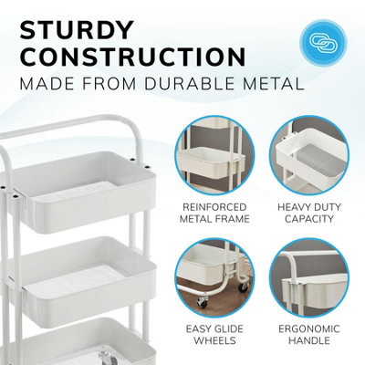 House of Home 3 Tier Storage Cart Trolley On Wheels Home Kitchen Office ...