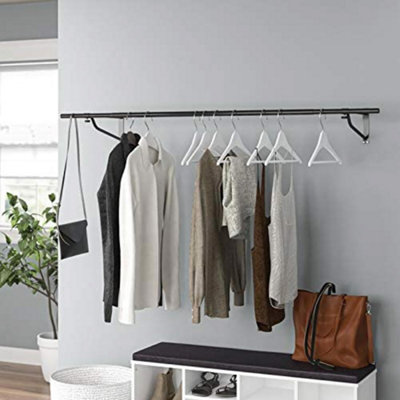 House of Home 4ft Clothes Rail Black Wall Mounted Garment Hanging ...