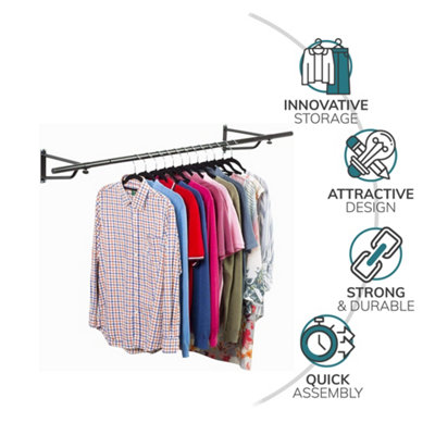House of Home 4ft Clothes Rail Black Wall Mounted Garment Hanging ...