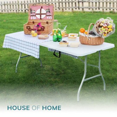House of Home 5ft Folding Table Heavy Duty Indoor or Outdoor Foldable Collapsible Tables White Fold