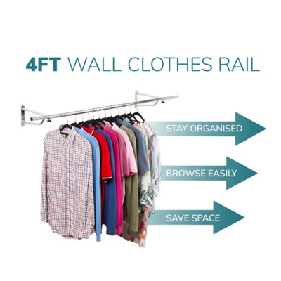 House of Home Chrome Wall Mounted Clothes Rail 4ft Garment Hanging ...