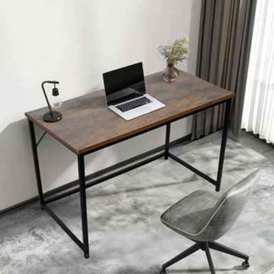 House of Home Computer Desk 80cm Rustic Brown with Black Coated Metal ...