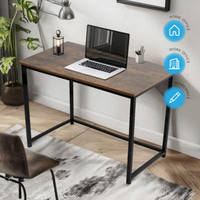 House of Home Computer Desk 80cm Rustic Brown with Black Coated Metal ...