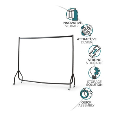 House of Home Extra Heavy Duty Metal Clothes Rail with Lockable Wheels ...