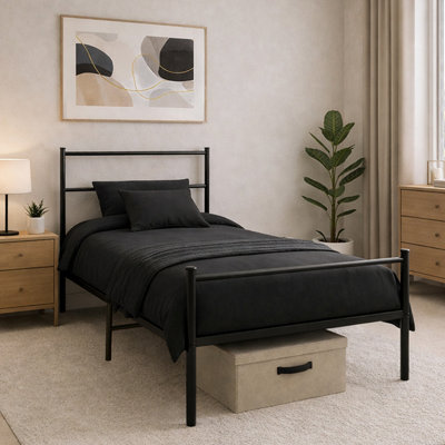 House of Home Extra Strong Single Metal Bed Frame in Black Stylish and ...