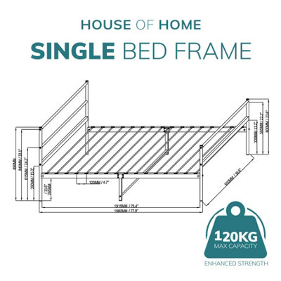 House of Home Extra Strong Single Metal Bed Frame in Black Stylish and ...