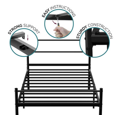 House of Home Extra Strong Single Metal Bed Frame in Black Stylish and ...
