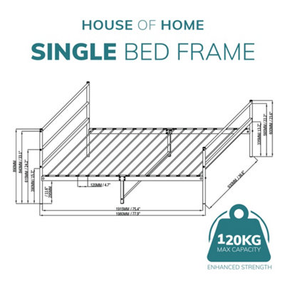 House of Home Extra Strong Single Metal Bed Frame in Black Stylish and ...