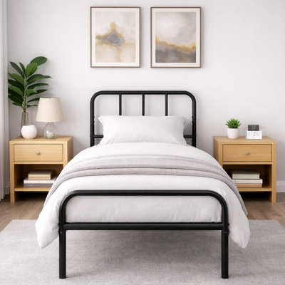 House of Home Extra Strong Single Metal Bed Frame with Rounded Head and ...