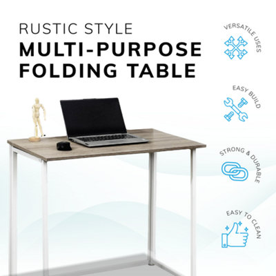 House of Home Folding Computer Desk Wooden Foldable White Work Table ...