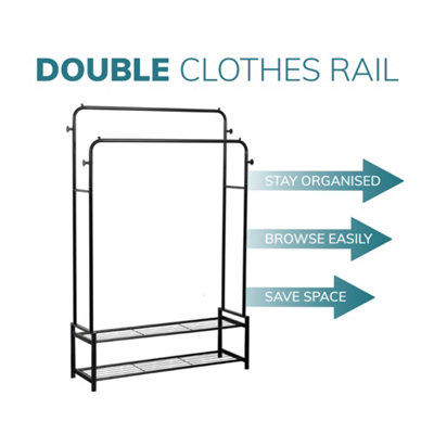 House of Home Freestanding Double Black Clothes Rack, Versatile Clothes ...