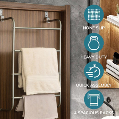 House of Home Over-Door Towel Rack 4-Tier Bathroom Silver Storage ...