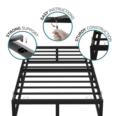 House of Home Single Bed Frame Black Extra Strong Platform Metal Frame ...