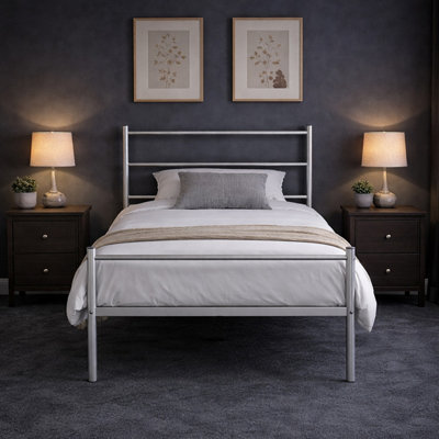 House of Home Single Metal Bed Frame in Silver Extra Strong Easy ...