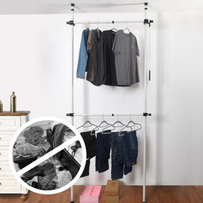 House of Home Telescopic Wardrobe Organiser Hanging White Rail Clothes ...
