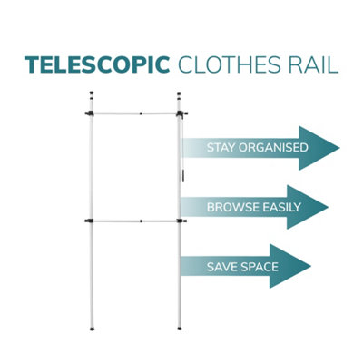 House of Home Telescopic Wardrobe Organiser Hanging White Rail Clothes ...